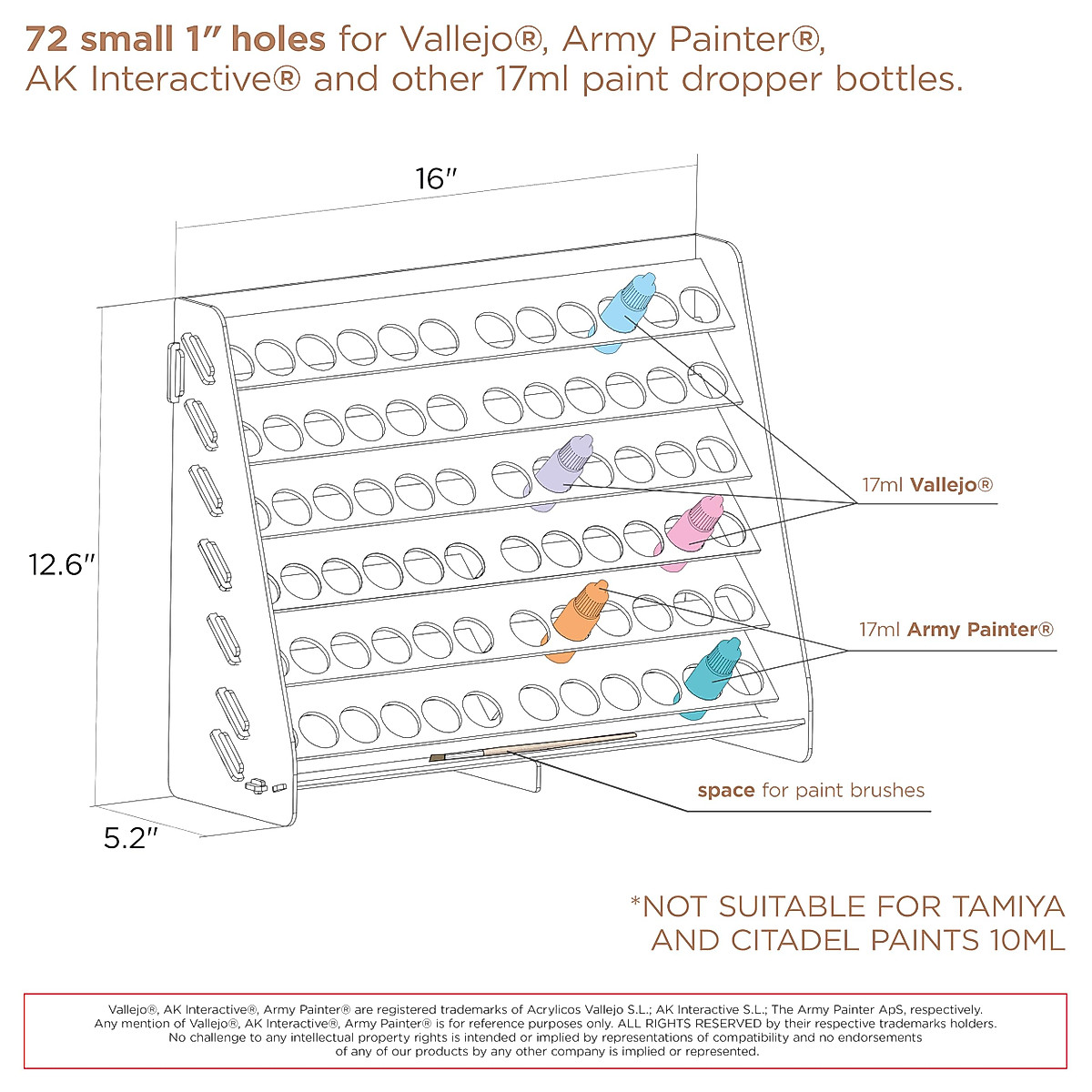 1 x Modular 74 holes + 1 x Wall Vallejo 72 holes Paint Rack Organizer