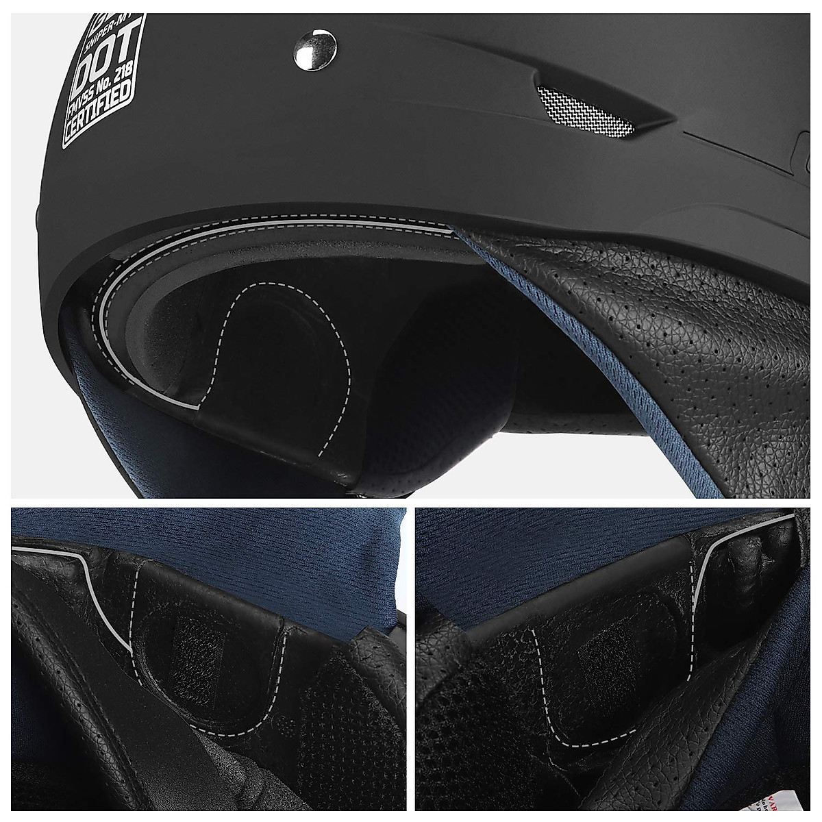 GLX M14 Open Face Motorcycle Helmet - Matte Black, Large - DOT Approved