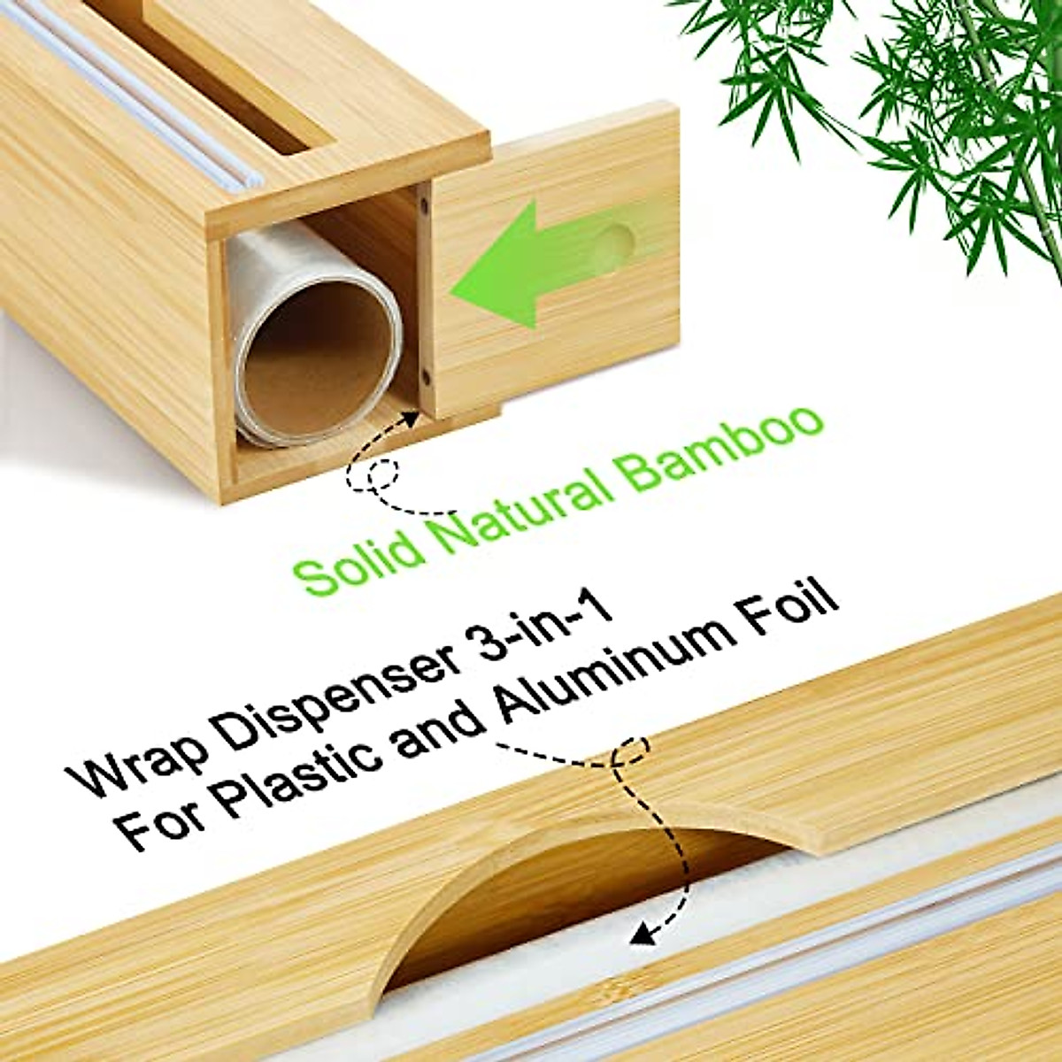 Ziplock Bag Organizer, Wrap Dispenser with Cutter, Plastic Wrap, Aluminum Foil and Wax Paper Dispenser for Kitchen Drawer, Bamboo Roll Organizer Holder