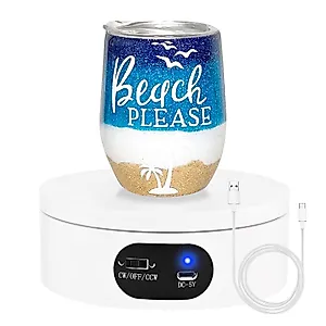 maieray Turner Cup Motorized Rotating Display Stand for Epoxy Glitter Tumbler, 360°Automatic Mute Rotating Turntable for Photography Products, Tumbler Mugs Making Supplies Spinner USB 4.72in