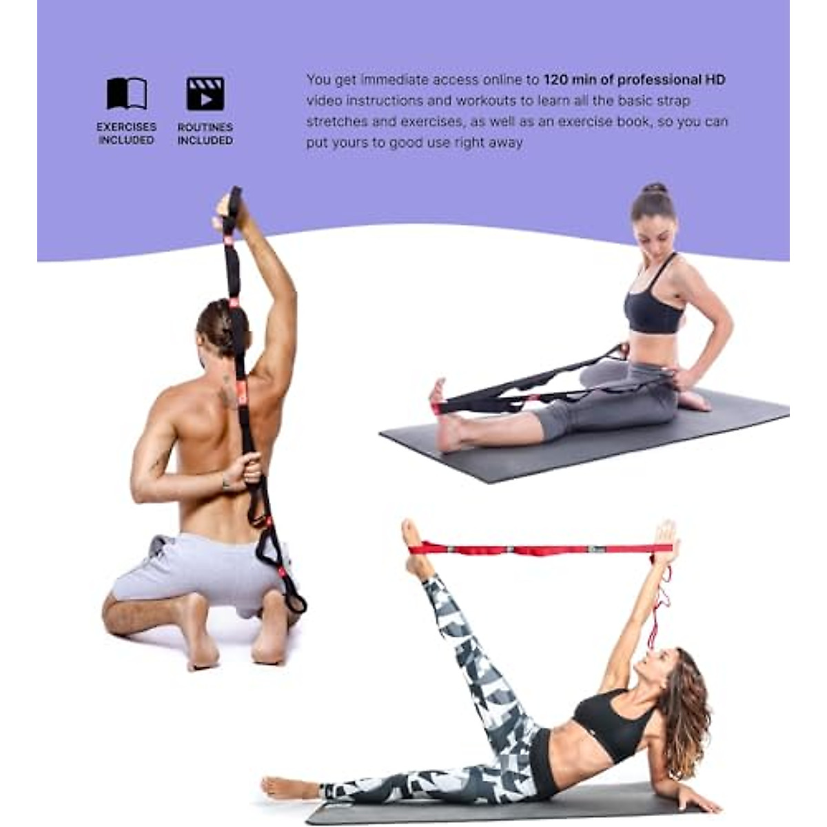 YOGA EVO Exercise Band with Loops for Physical Therapy Yoga, Exercise and Flexibility Elastic Fitness Stretch Band + Exercise Instructions & Carry Bag