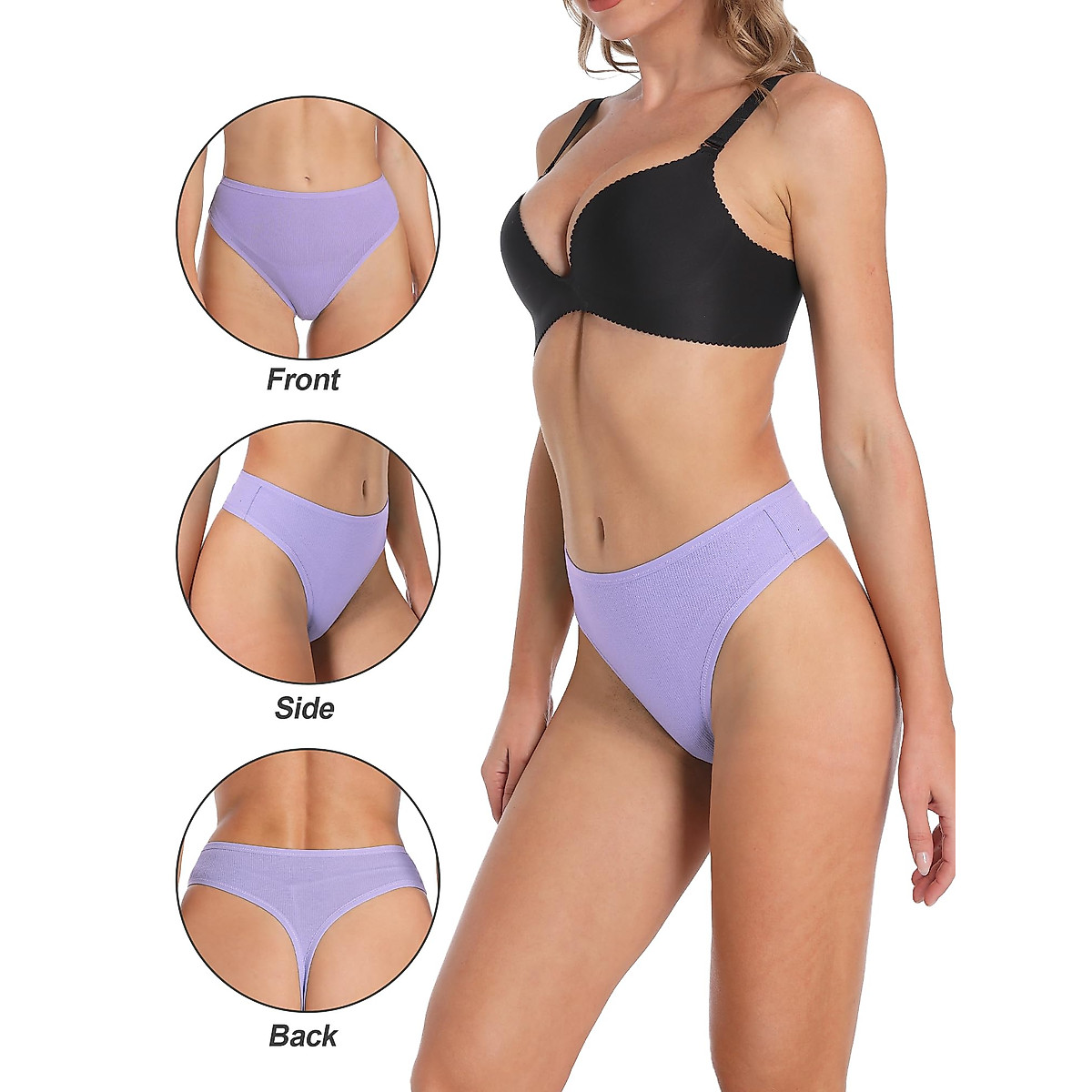 PSEFNAGX Women's High Waist Breathable Seamless Sport Ribbed Cotton Thong Panties Size 3XLarge