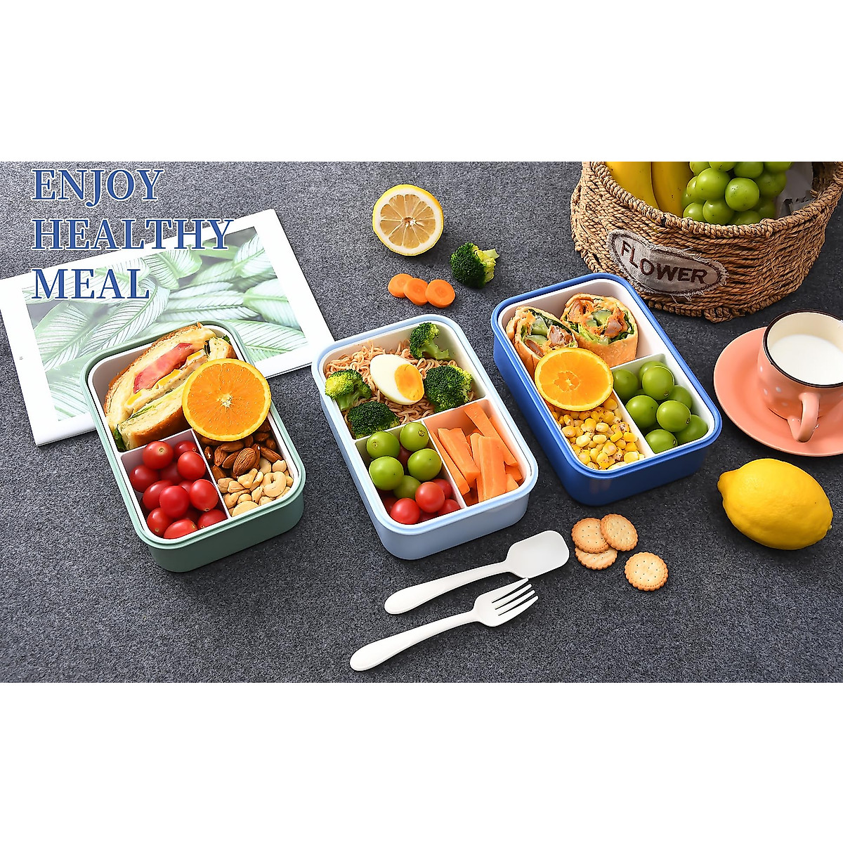 UPTRUST Bento Lunch container For Kids, Bento adult box With 3 Compartment. Leak-proof, Microwave safe, Dishwasher Safe, Freezer Safe,Meal Fruit Snack Packing Box(Spoon&Fork included) (Pink)