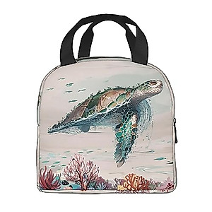 CIOAHYRA Sea Turtle Lunch Bag for Women Men Insulated with Containers Warming Reusable Lunch Box Waterproof Thermal Tote Bag Cooler Bag
