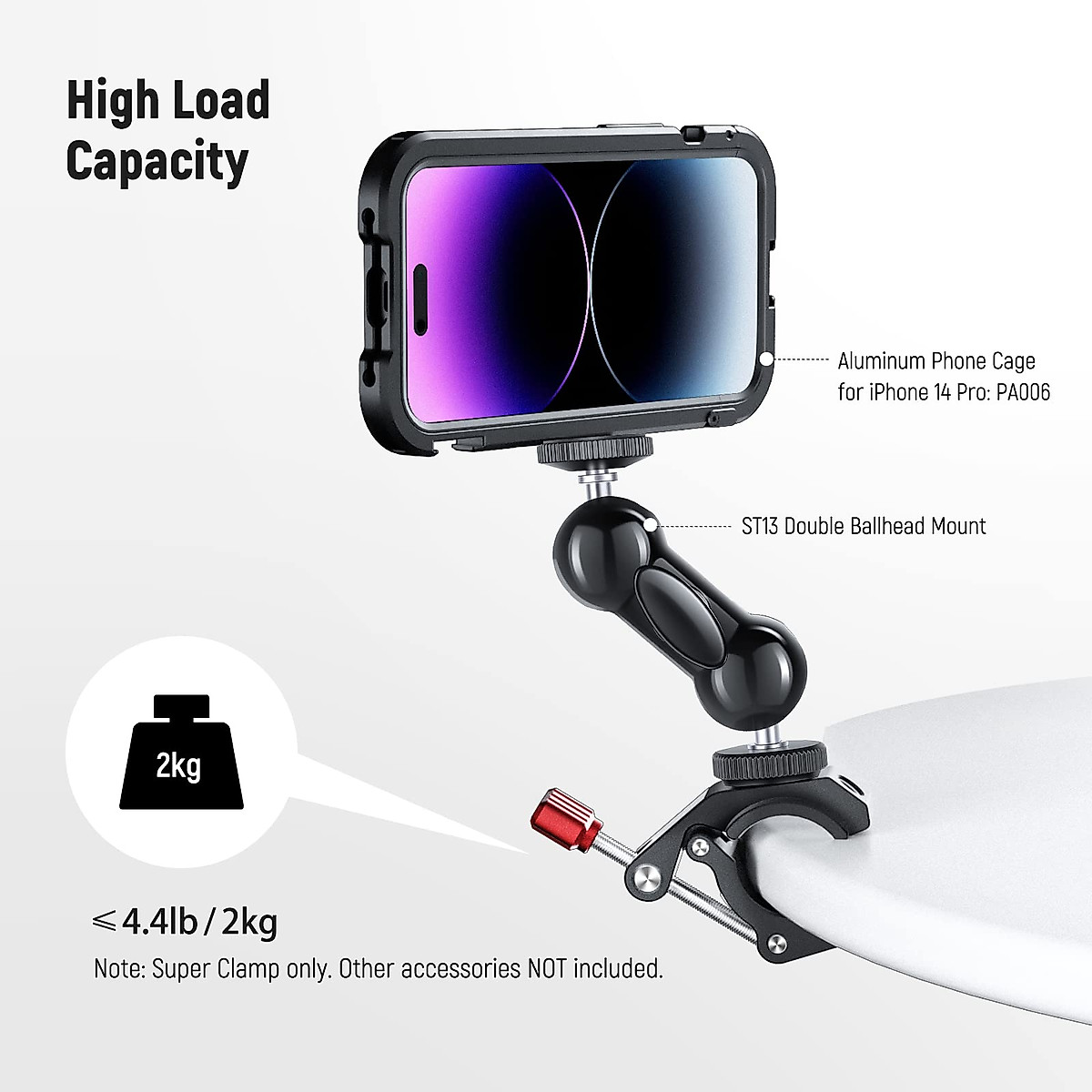 NEEWER Super Clamp with Cold Shoe and 1/4" 3/8" Threaded Holes, Max Load 4.4lb/2kg, Crab Shaped Camera Clamp Mount for Most Photography Accessories, Compatible with SmallRig Magic Arms, ST81