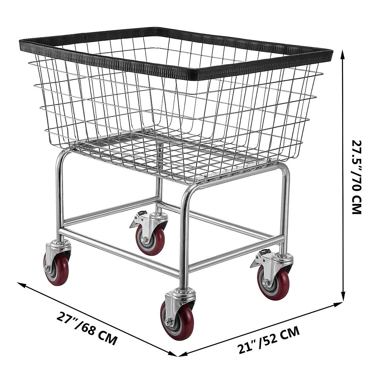 Wire Laundry Cart Wire Laundry Basket 2.2 Bushel Heavy Duty w/ 5'' Wheels