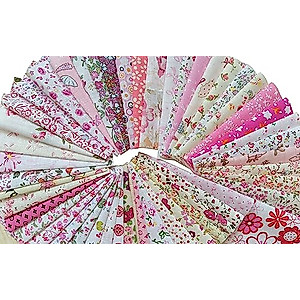 50PCS 4 X4 Inches Different Patterns Pink Cotton Craft Printed Fabric DIY Handmade Material Set Bundle Patchwork Squares for Home Crafts Sewing Scrapbooking Quilting