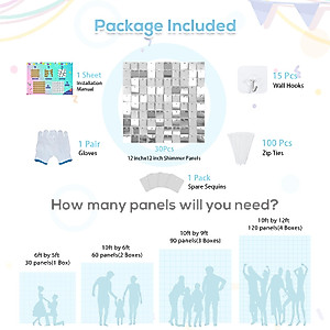 Silver Shimmer Wall Backdrop Sequin Disco Backdrop Panels for Party Photo Background 30 Packs Glitter Birthday Backdrops Bridal Baby Shower Wedding Decoration (6x5ft)