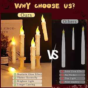 Floating Candles with Wand Remote, Halloween Decorations 12Pcs Magic Hanging Candles, LED Flickering Warm Light Flameless Candles for Party Room Home Ceiling Witch Decor, Halloween Gifts for Kids