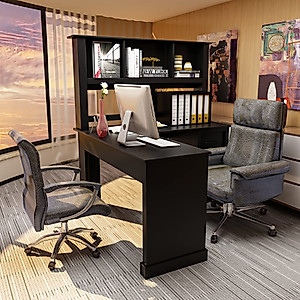 WERSMT L Shaped Computer Desk with Drawers Corner Desk Large Storage Gaming Desk Home Office Desks with Bookshelf Easy to Assemble, Black