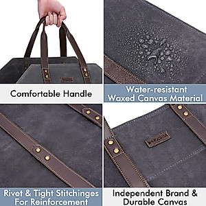 Log Carrier|Waxed Canvas Log Holder|Firewood Carrier Tote Bag|Fireplace Wood Stove Accessories-Grey