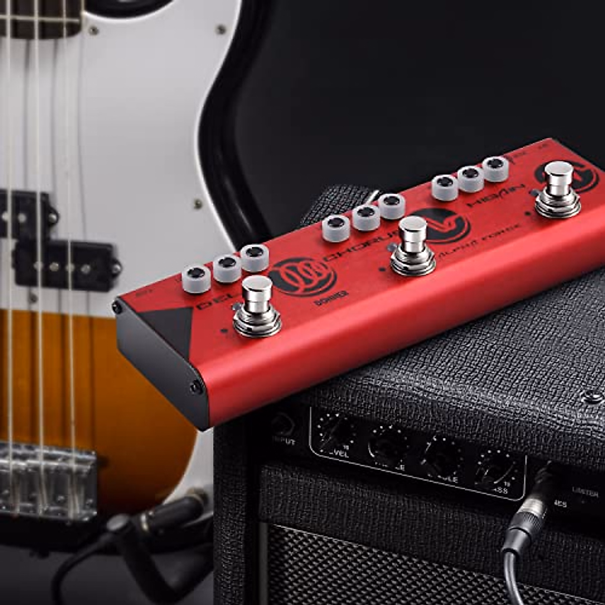 Donner Multi Guitar Effect Pedal Alpha Force 3 in 1 Effects Delay Chorus High Gain Distortion Pedal with Adapter