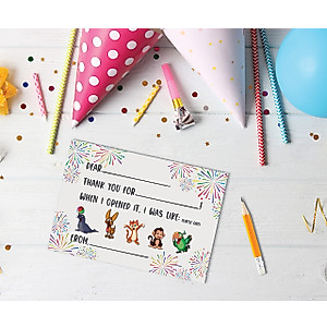 Better Office Products 50 Pack Kids Fill in the Blank Thank You Cards with Envelopes, for Boys and Girls, 4.25 x 6 Inch, Double Sided Design, Fun Characters to Circle