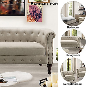 Rosevera C18-1 (1-B) Garner Chesterfield Settee Loveseat, Beige
