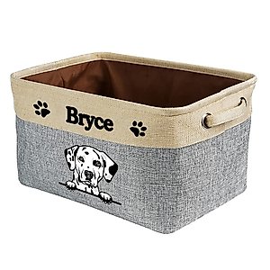 MALIHONG Personalized Foldable Storage Basket with Lovely Dog Dalmatian Collapsible Sturdy Fabric Pet Toys Storage Bin Cube with Handles for Organizing Shelf Home Closet, Grey and White