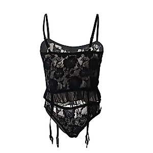 Black Lingerie for Women, Red Outfits Women Erotic Lingerie Lengerie Bodysuit Women's Sexy Solid Color Lace Hollow See-Through Underwear Two-Piece Suit Nightgown 2 Peice Outfit (3XL, Black)