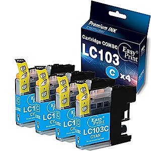 EASYPRINT CompatibleCyan 103xl Ink Cartridges Replacement for Brother LC-103xl LC103xl Used for MFC-J4310DW J4410DW J4510DW J4610DW J4710DW J6520DW J6720DW J470DW J475DW, (4X Cyan, 4-Pack)