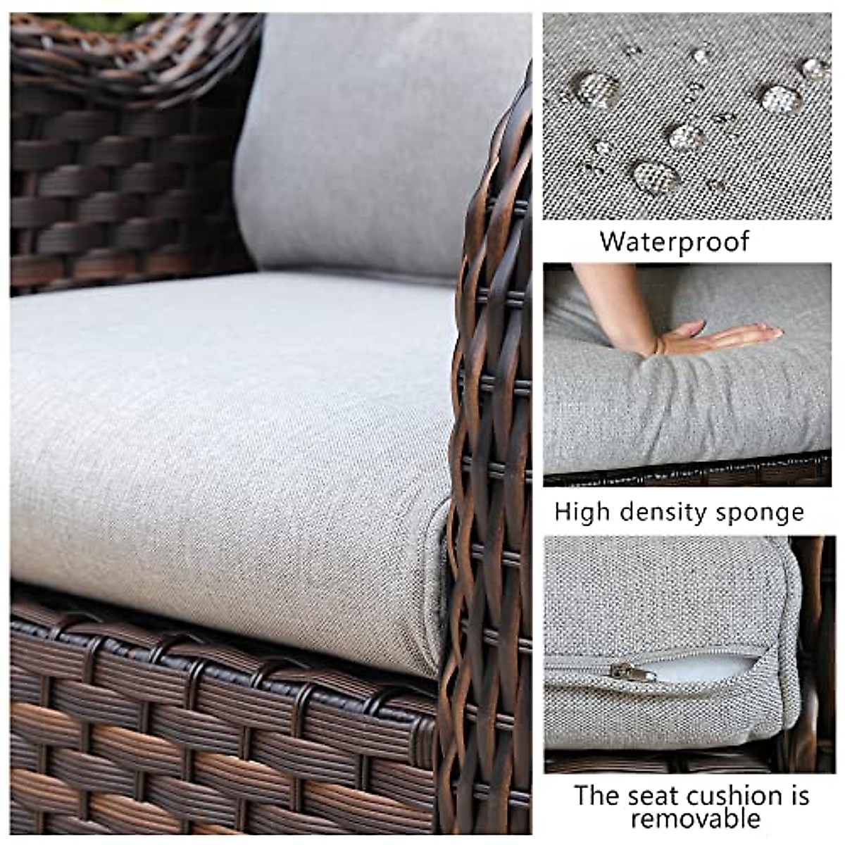 HAPLIFE Patio Rattan Rocking Chair Club Rocker Wicker Outdoor Furniture Set Water-Resistant, Brown