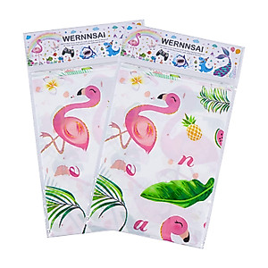 WERNNSAI Flamingo Tablecloth - 2 PCS 108''x 54'' Tropical Luau Party Disposable Plastic Table Cover Pineapple Party Supplies for Kid Girl Picnic Birthday Party Decorations