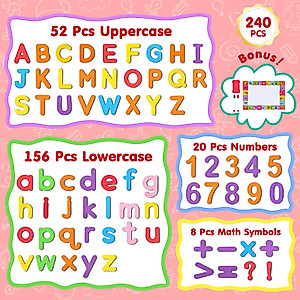 240Pcs Magnetic Letters Numbers for Classroom School Supplies Alphabet Magnets Fridge Foam Letters for Kids with Magnet Board Homeschool Preschool Educational Toys for Toddlers Spelling & Learning ABC