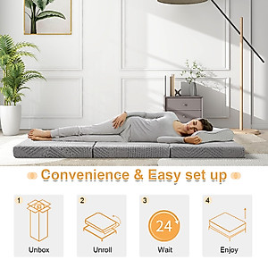 MUUEGM Tri Folding Mattress 4 Inch Twin Trifold Memory Foam Mattress Foldable Bed Mattress with Washable Cover Portable Mattress for Yoga/Camping/RV/Guest Beds,CertiPUR-US Certified,Grey