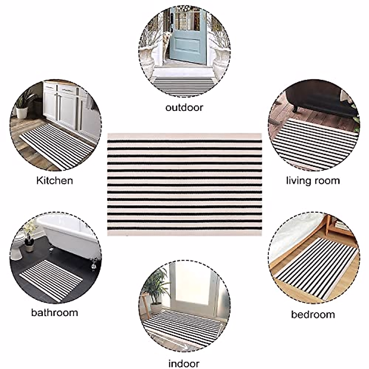LEEVAN Black and White Striped Rug Doormat 24"x35" Washable Front Porch Rug Farmhouse Layered Door Mats Outdoor Cotton Hand Woven Throw Carpet for Entryway/Front Steps/Bathroom/Home Entrance