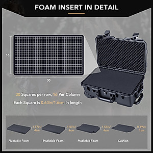 Lykus HC-5120 Waterproof Hard Case with Wheels and Customizable Foam, Interior Size 20.3x11.3x7.3 inch, Suitable for camera, lens, drone, mic, flashlight, projector, electronics, tools, and more