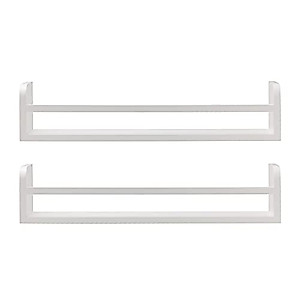 MELANNCO Floating Arc Wall Shelves with Rail for Nursery, Bedroom, Living Room, Kitchen, Set of 2, White