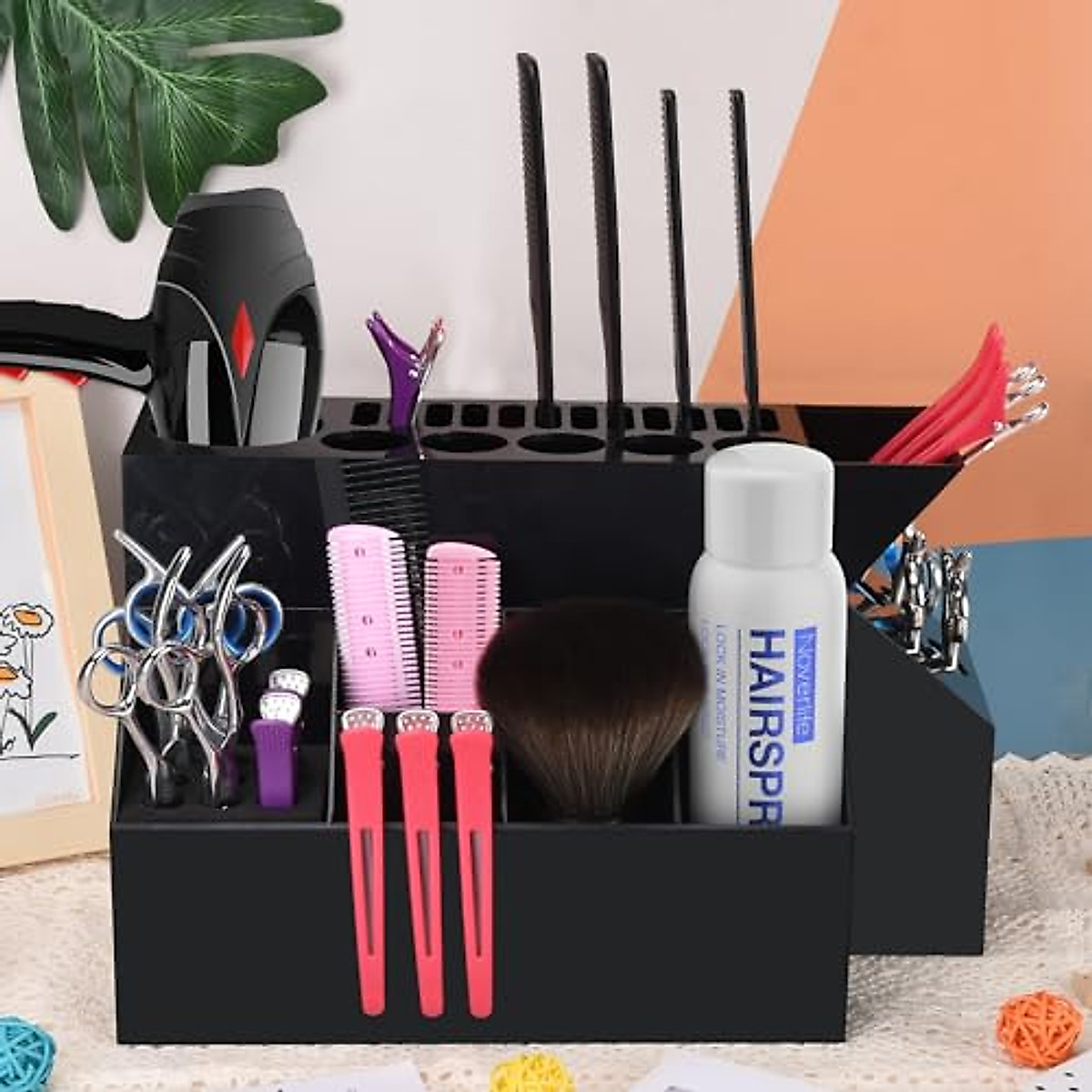 Noverlife Salon Hairdressing Organizer Storage Box, Detachable Hair Styling Tools Holder for Comb Clips Scissors, Multifunctional Hair Tools Desktop Keeper, Wear Resistant Washable Salon Shears Block