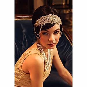 BABEYOND 1920s Flapper Headpiece Roaring 20s Headband Great Gatsby Headband Chain for Women Vintage Hair Accessory (A-Silver)