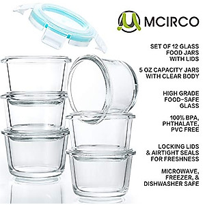 [12-Pack, 5oz]Mini Glass Food Storage Containers, Small Glass Jars with BPA-Free Locking Lids, Food containers, Airtight, Freezer, Microwave, Oven & Dishwasher Friendly