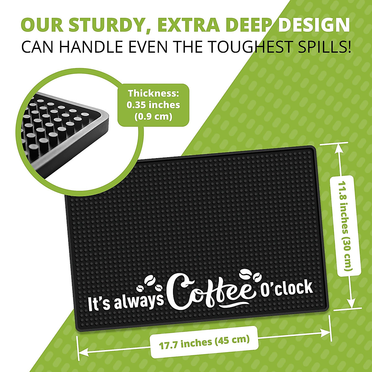 Premium Coffee Bar Mat (18"x12") - Absorbent Coffee Mat & Non-Slip Silicone - Perfect for Coffee Makers, Espresso Machines & Countertops - Stylish, Heavy-Duty & Easy-Clean Accessory for Cafes & Bars
