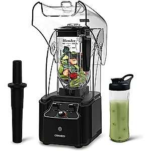CRANDDI Quiet Commercial Blender with Soundproof Shield, 2200 Watt Professional Blenders for Kitchen with 80oz Jar and Self-Cleaning, High-Speed Blenders K90 Black