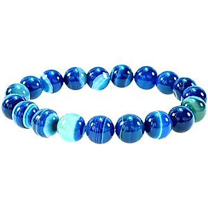 PURPLE WHALE Botswana Agate Stone Bracelet for Women, Men | Round Beads Stretch Adjustable Bracelet for Meditation, Yoga (Blue)