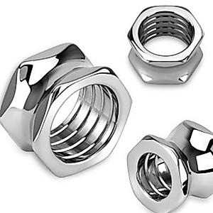 Hexagon Screw Bolt HollowWildKlass Saddle Plug 316L Surgical Steel (Sold as a Pair)