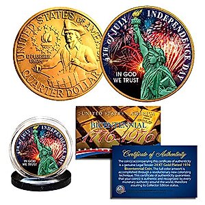 Independence Day July 4th - 1976 Bicentennial U.S. Quarter 24K Gold Plated Coin