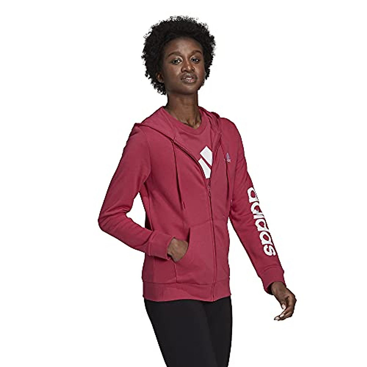 adidas Womens Essentials Full-Zip Hoodie Wild Pink/White/White Small