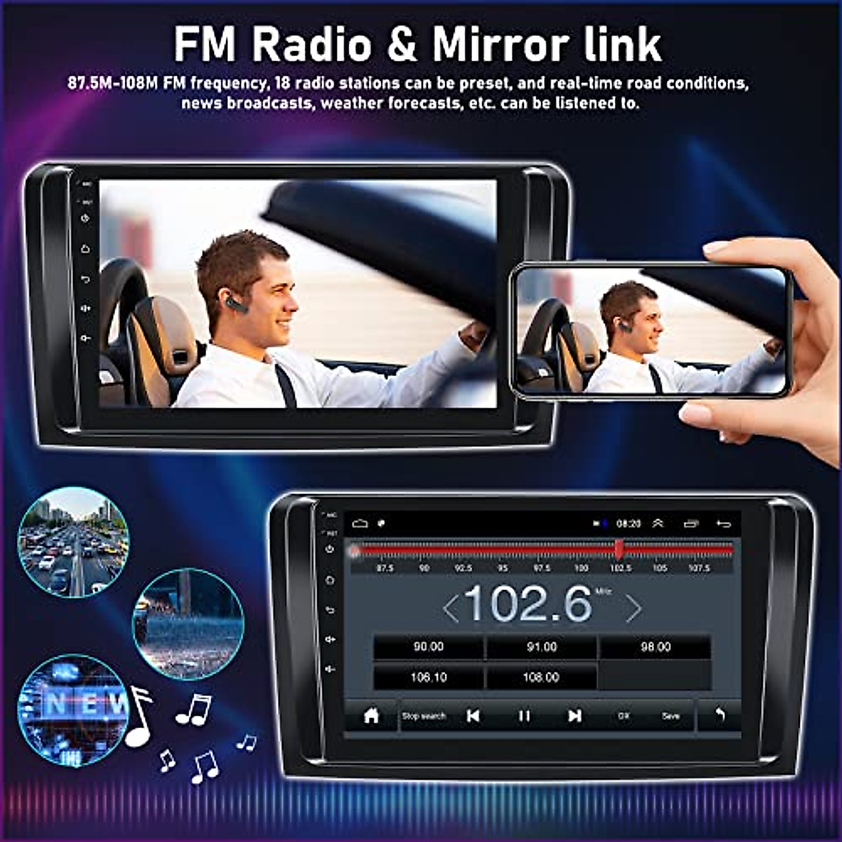 Android 9 Car Radio Stereo for Mercedes Benz W164 X164 ML350 ML500 ML280 GL320 GL350 GL450 2005-2011,Car Multimedia Player FM/RDS Mirror Link/WiFi/GPS