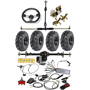 YC Yier 34" Go Kart Rear Axle Kit & 48V 1000W Electric Brushless Motor Controller Differential &145/70-6" Wheels Tires + Front Steering Shaft for ATV Quad Buggy 4 Wheelers Dolly Cart Trike Tricycle…