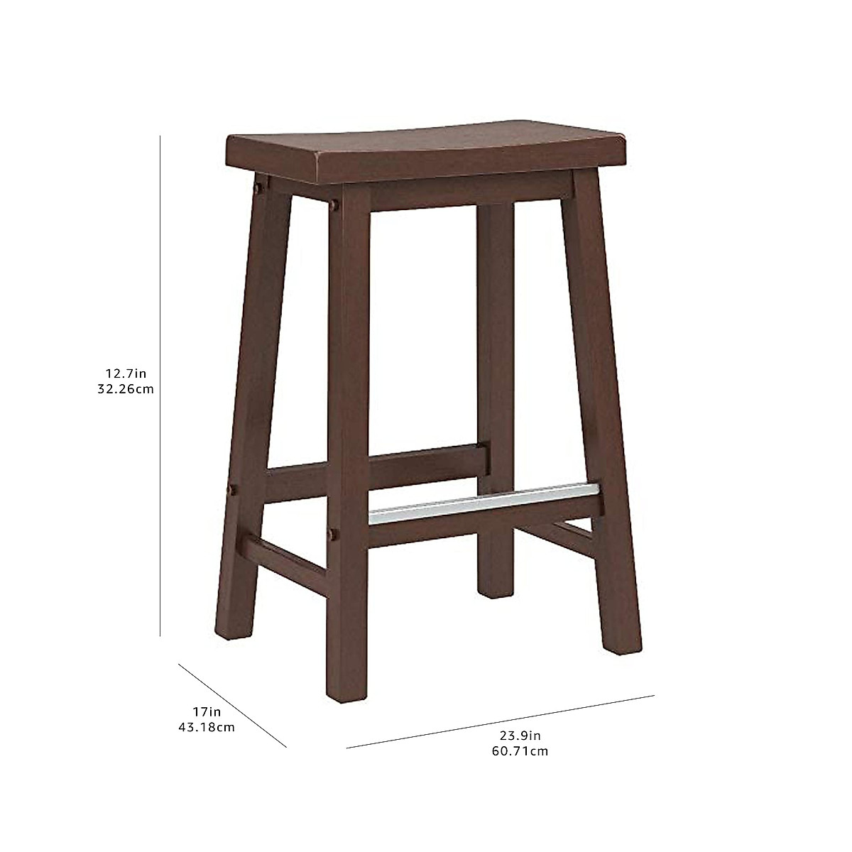 Amazon Basics Solid Wood Saddle-Seat Kitchen Counter-Height Stool - Set of 2, 24" Counter Stool, Walnut Finish