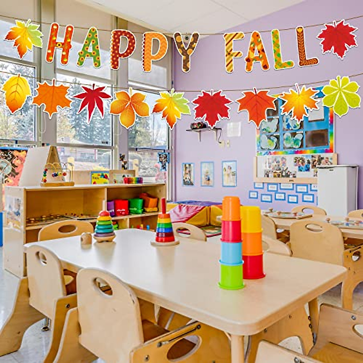 45 Pcs Happy Fall Autumn Leaves Cut Outs for Fall Thanksgiving Classroom Bulletin Board Decoration