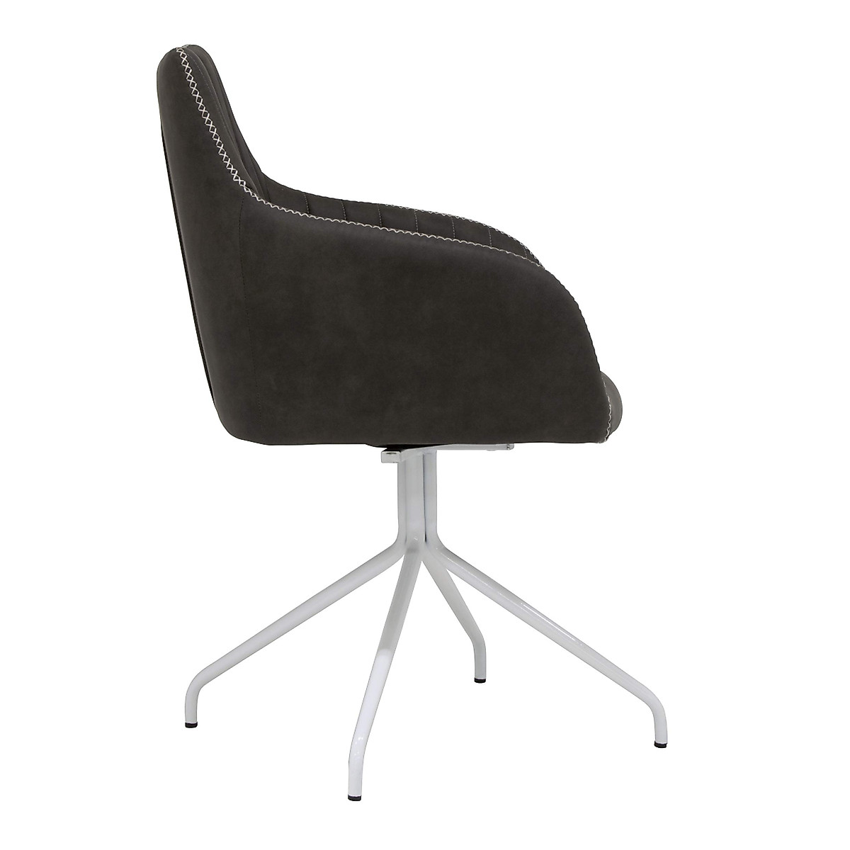 Calico Designs Adelaide Mid Back Swivel, Home Office Accent Chair with Arms, No Casters in White Metal Legs/Dark Grey Tufted Faux Suede with Stitch Detail