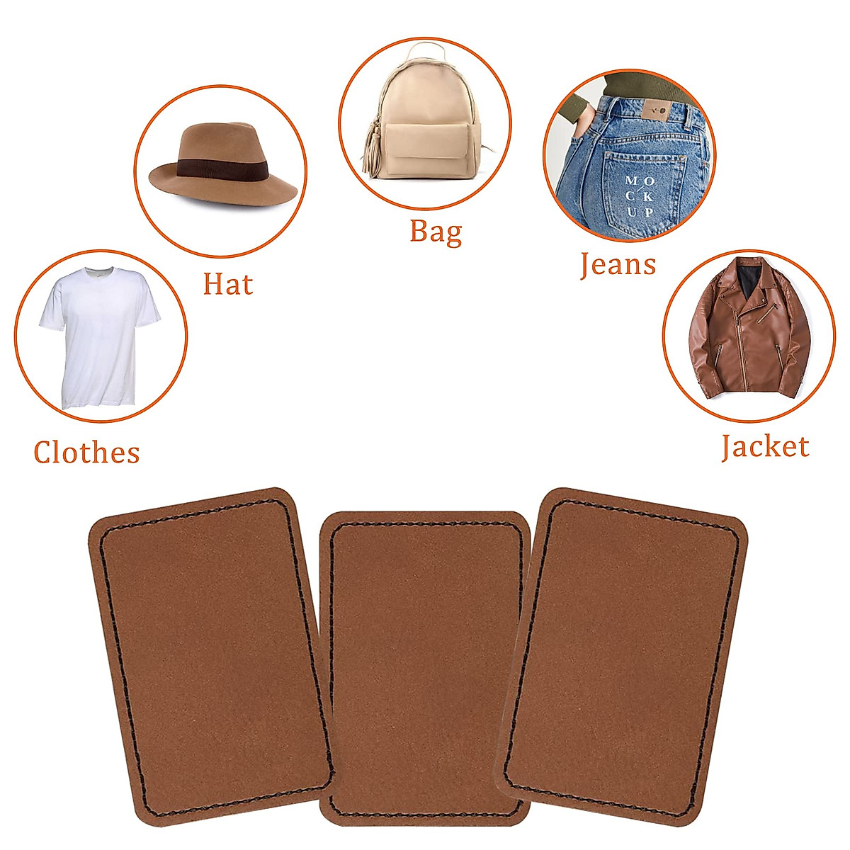 porffitoy Blank Leatherette Patches with Adhesive, 10 Pcs Leather hat Patches for Hats, Jackets, Backpacks (Brown)