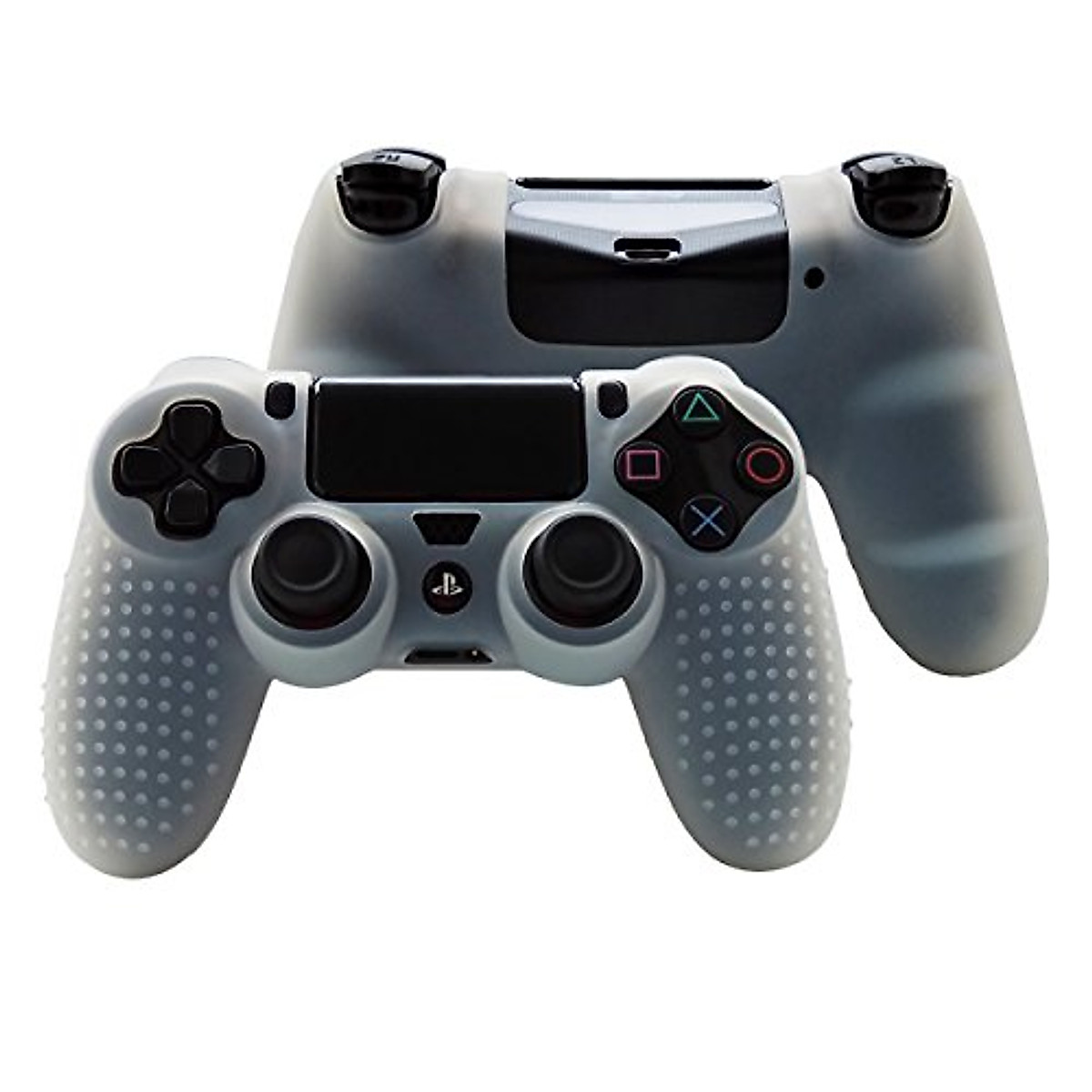 Pandaren Skin for PS4/PS4 Slim/PS4 Pro/PlayStation 4/Controller,PS4 Controller Cover,STUDDED Anti-slip Silicone Skin Set (controller skin x 2 + FPS PRO Thumb Grips x 8)(Black,White)