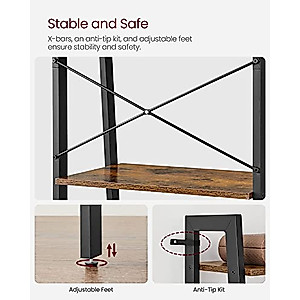 VASAGLE ALINRU 5-Tier Bookshelf, Industrial Bookcase and Storage Rack, Wood Look Accent Furniture with Metal Frame, 22.1 x 13.3 x 67.7 Inches, Rustic Brown