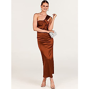ANRABESS Women's Silk One Shoulder Wedding Guest Bodycon Dress Cocktail Evening Party Long Midi Dress A942-Xiuhong-M Rust