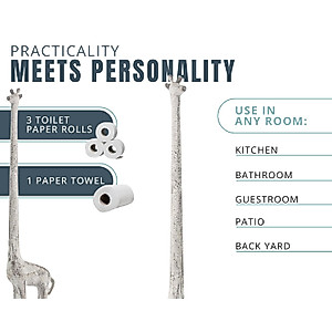 Paper Towel Holder or Free Standing Toilet Paper Holder- Cast Iron Giraffe Paper Holder - Decorative Bathroom Toilet Paper Holder or Stand Up Paper Towel Holder - Antique White by Comfify