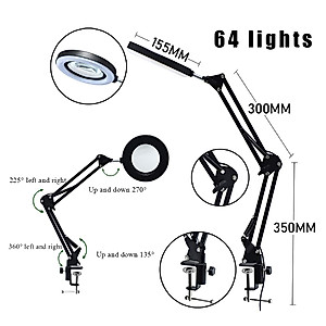 Magnifying Glass with Light and Stand,3 Color Modes Stepless Dimming-5X,Adjustable Swing Arm LED Magnifier Desk Lamp 5-Diopter Glass Lens, for Close Work, Repair, Crafts, Reading,Sewing