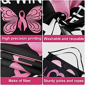 Pink Ribbon Party Decorations Breast Cancer Awareness Banner Porch Sign Hope Strength Courage Faith Black and Pink Door Banner Party Supplies for Pink Ribbon Breast Cancer Charity Theme Party Favors