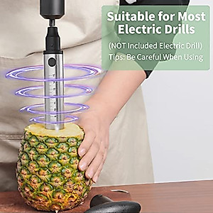 Newness Pineapple Corer with Knife, [Upgraded, Electric & Manual] Stainless Steel Fruit Pineapple Cutter with Electric Drill Accessory, Pineapple Slicer Core Remover Kitchen Tool with Measure Mark